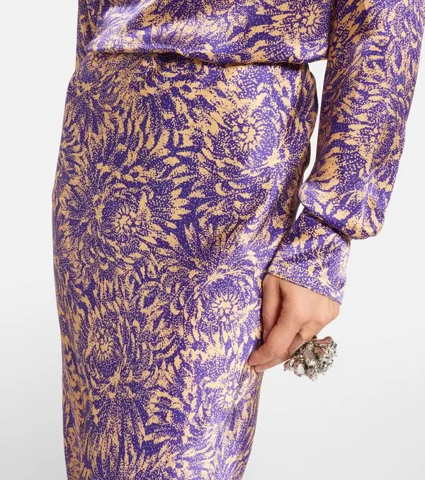 Dries Van Noten Floral Silk Satin Midi Skirt