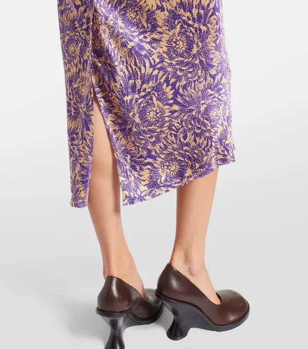 Dries Van Noten Floral Silk Satin Midi Skirt