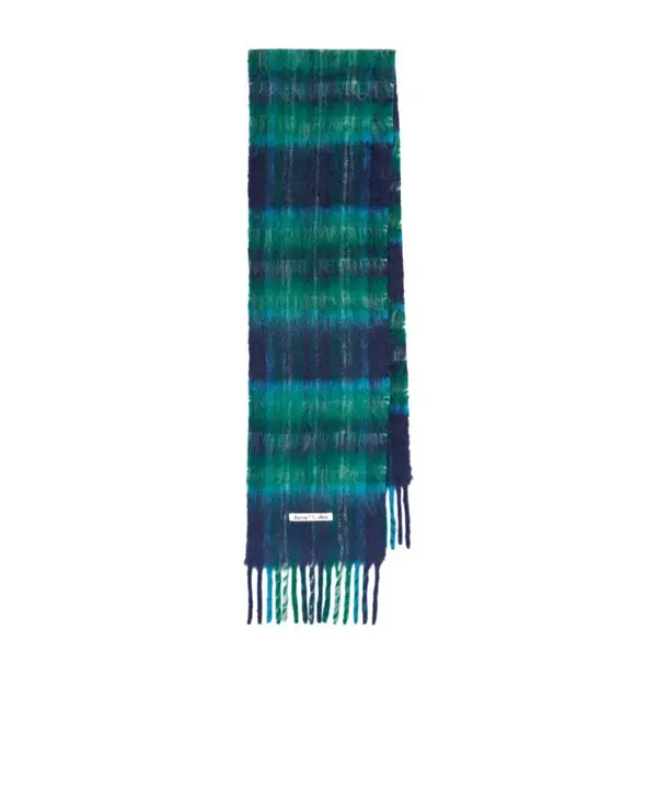 Acne Studios Fringed Plaid Mohair-blend Scarf - Blue
