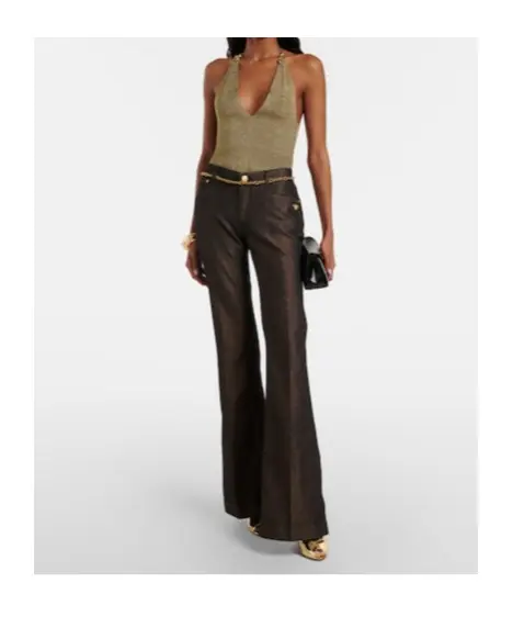 Roberto Cavalli Embellished Backless Metallic Bodysuit