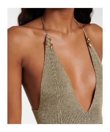 Roberto Cavalli Embellished Backless Metallic Bodysuit