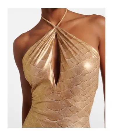 Roberto Cavalli Snake Print Halterneck Flared Jumpsuit