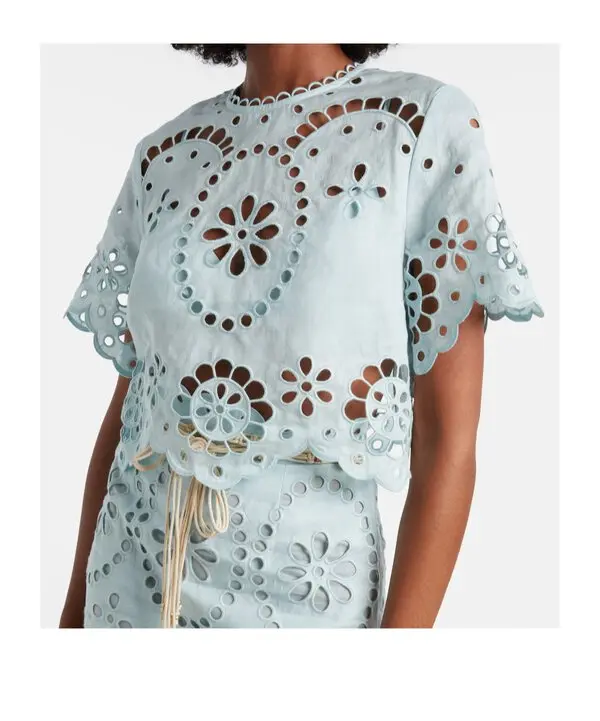 Zimmermann Awaken Embroidered Linen Crop Top