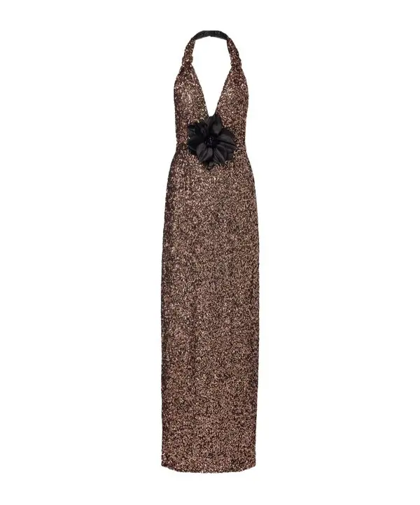 Dolce & Gabbana Floral-appliqué Sequined Halterneck Gown