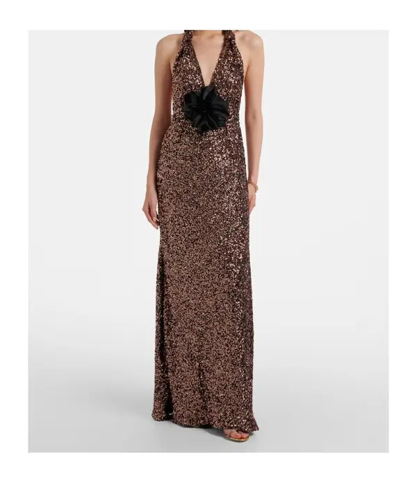Dolce & Gabbana Floral-appliqué Sequined Halterneck Gown