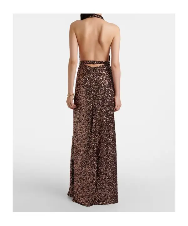 Dolce & Gabbana Floral-appliqué Sequined Halterneck Gown