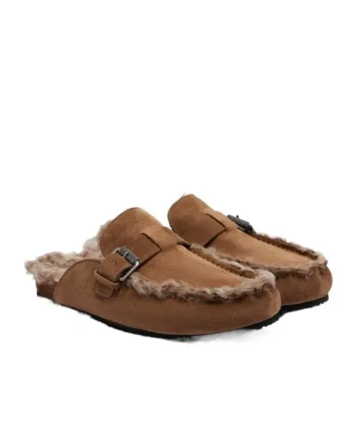 Brunello Cucinelli Shearling-lined Suede Slippers