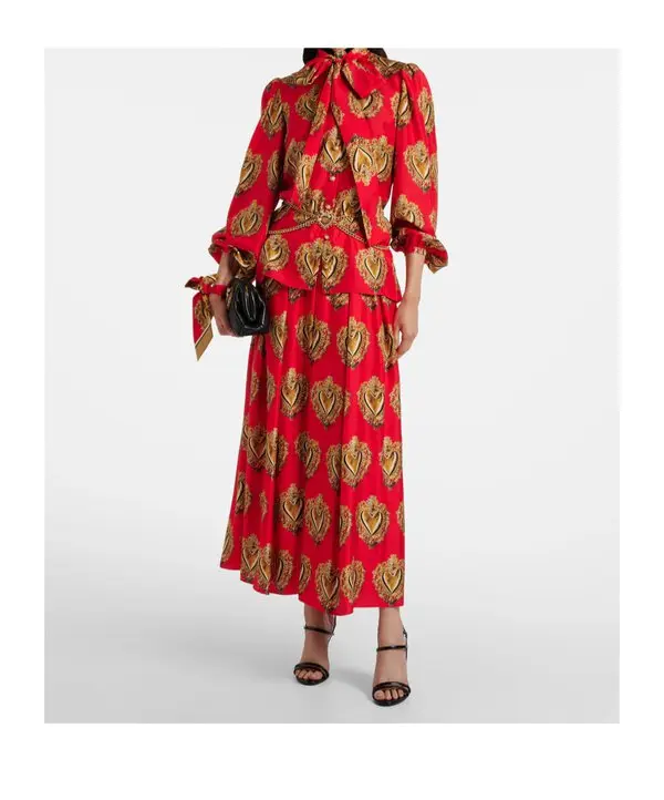 Dolce & Gabbana Printed Silk Satin Maxi Skirt