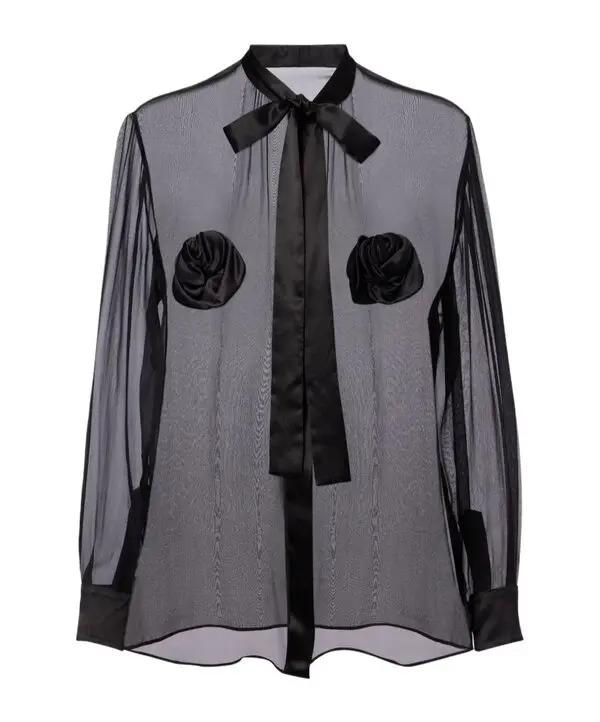 Dolce & Gabbana Floral-appliqué Sheer Silk Shirt - Black