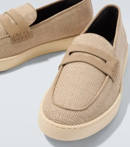 Canali Woven Suede-trimmed Penny Loafers