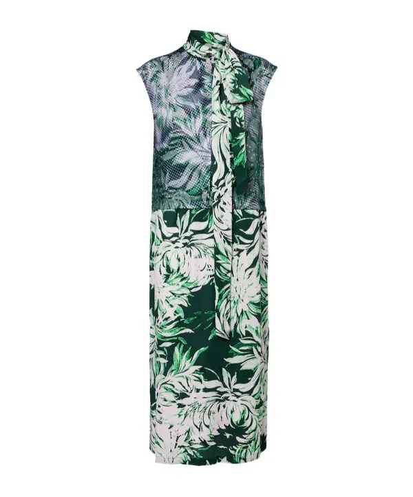 Dries Van Noten Printed Tie-neck Midi Dress