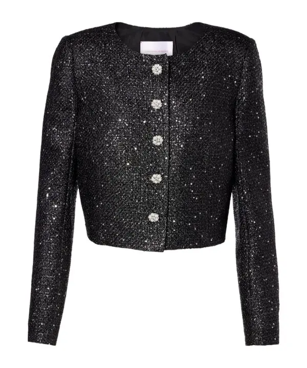 Carolina Herrera Sequined Cropped Lamé Tweed Jacket