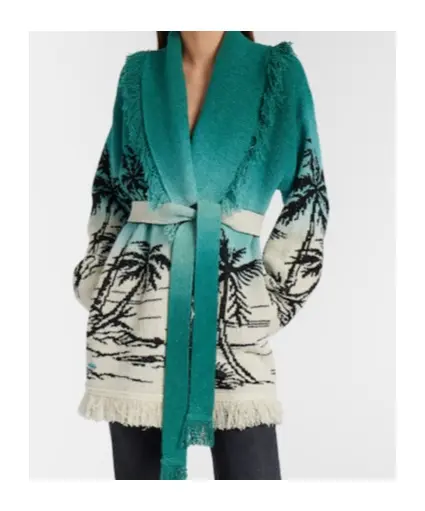 Alanui Wave Bloom Fringed Cotton-blend Jacquard Cardigan