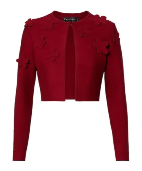 Oscar De La Renta Floral Cropped Cardigan - Red