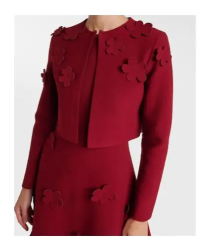 Oscar De La Renta Cropped Cardigan With Laser-cut Floral Pattern