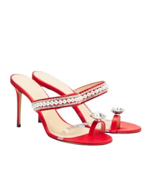 MACHMACH Diamond Of Elizabeth Embellished Satin Mules