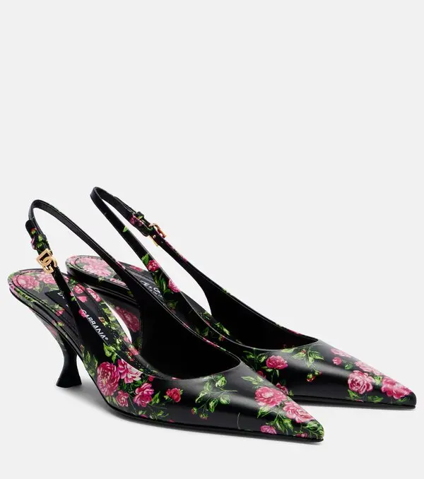 Dolce & Gabbana Lollo 60 Floral Leather Slingback Pumps