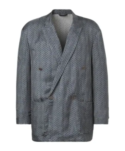 Giorgio Armani Printed Double-breasted Blazer - Gray