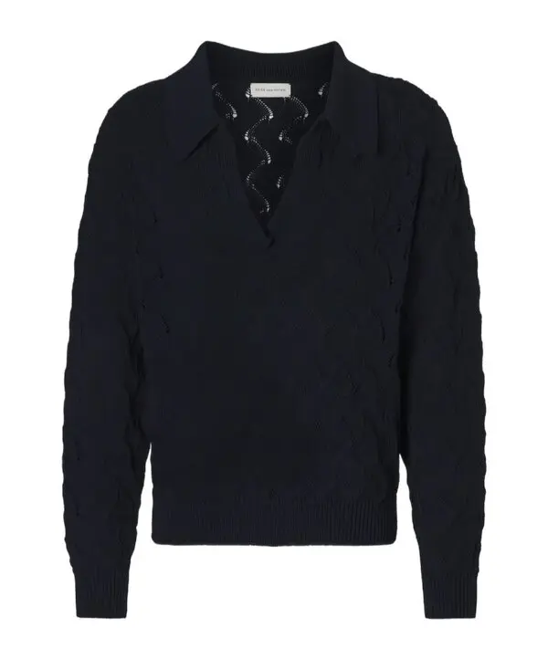 Dries Van Noten Open-knit Cotton Polo Sweater - Black