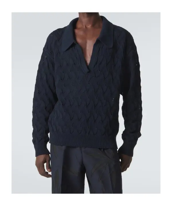 Dries Van Noten Open-knit Cotton Polo Sweater