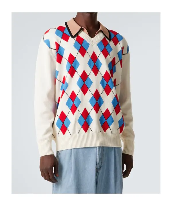 Dries Van Noten Argyle Cotton-blend Polo Sweater
