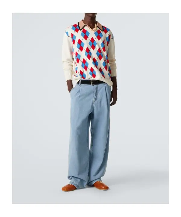 Dries Van Noten Argyle Cotton-blend Polo Sweater