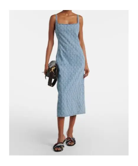 Dries Van Noten Printed Denim Midi Dress