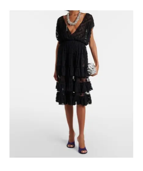 Dries Van Noten Polka-dot Mesh Tiered Midi Dress