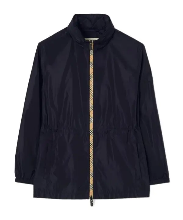 Burberry Short Nylon Parka With Knight Stamp - Navy