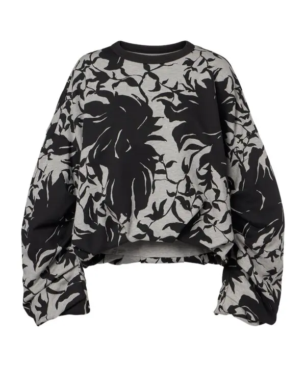 Dries Van Noten Draped Floral Cotton Jersey Sweatshirt - Black