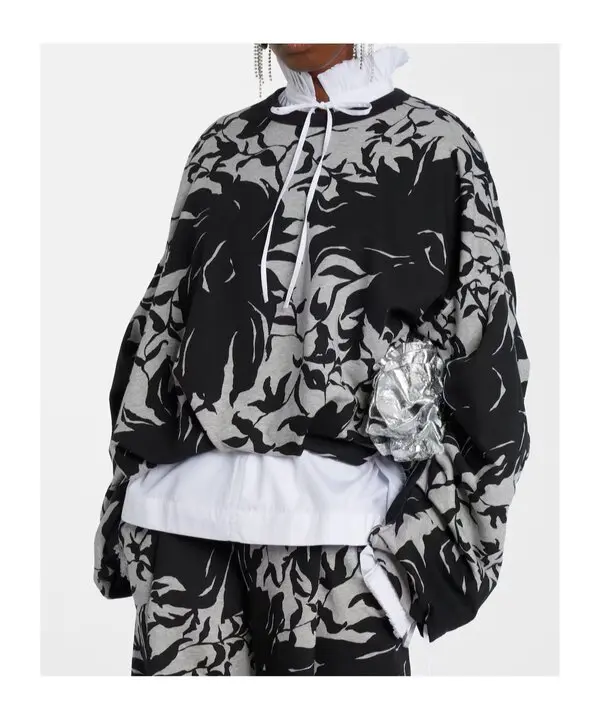 Dries Van Noten Draped Floral Cotton Jersey Sweatshirt