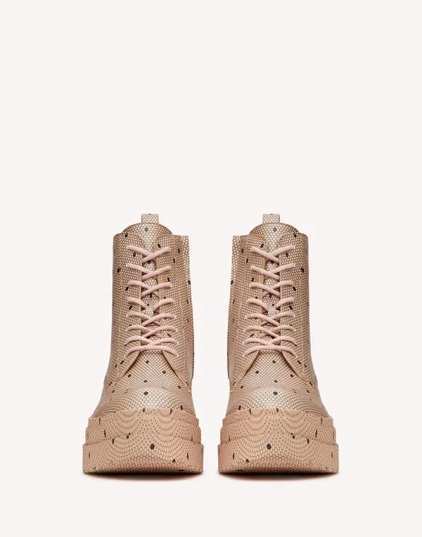 Red Valentino Lye Point D'esprit-print Combat Boots