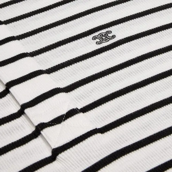 Celine Striped Silk Jersey Polo Shirt With Triumph Embroidery - White/black