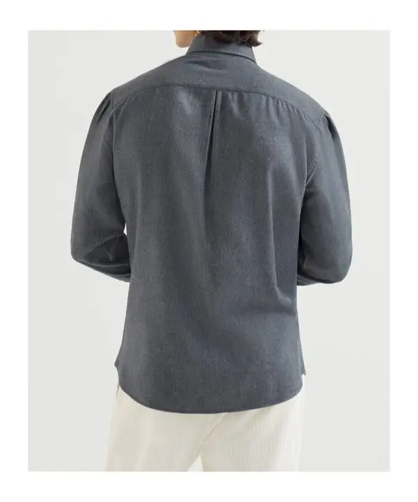 Brunello Cucinelli Stretch Cotton Chevron Flannel Shirt With Spread Collar