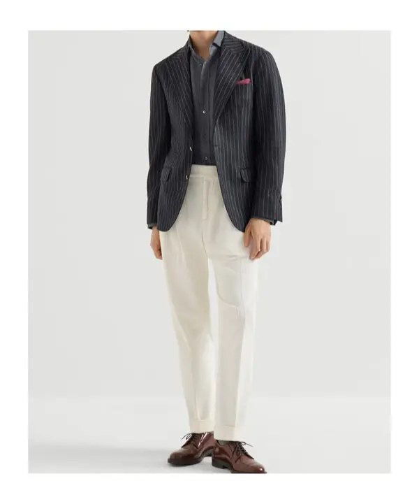 Brunello Cucinelli Stretch Cotton Chevron Flannel Shirt With Spread Collar
