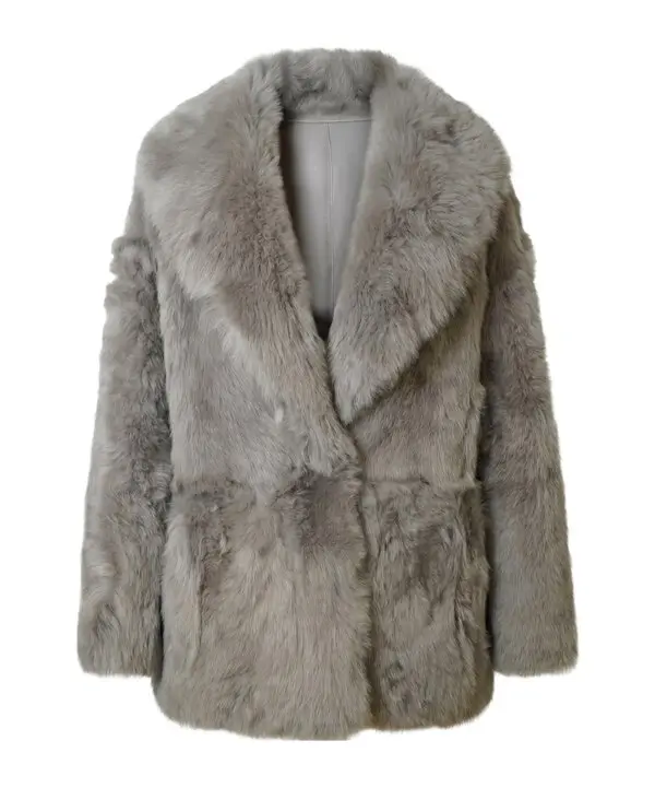 BLANCHA Long-sleeved Leather Jacket With Gathered Cuffs - Gray