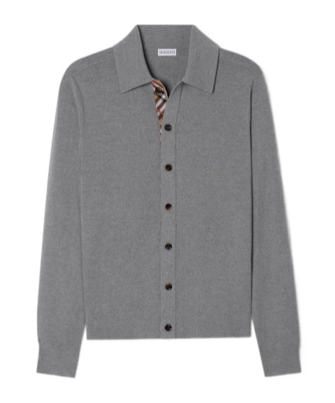 Burberry Check Trim Collar Cardigan