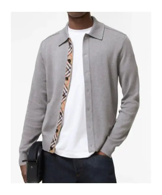 Burberry Check Trim Collar Cardigan