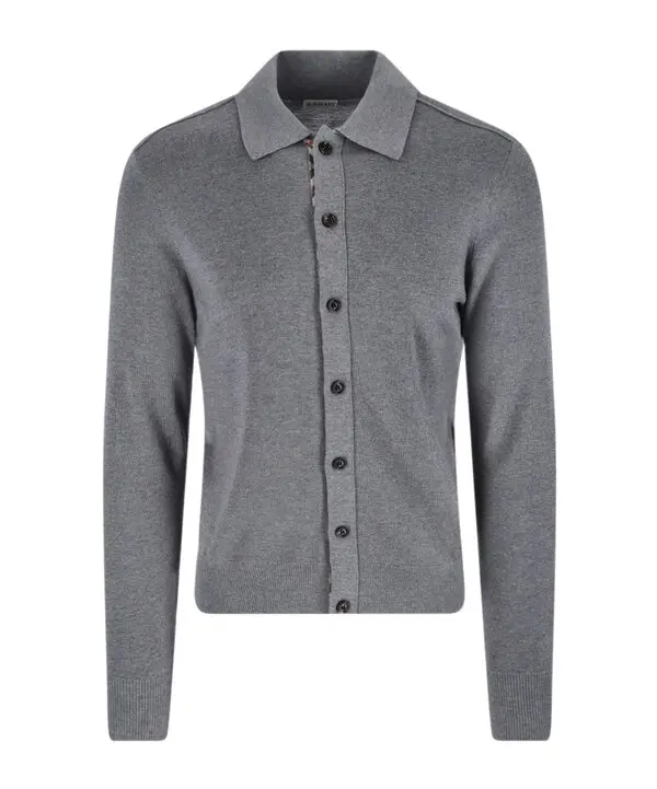 Burberry Check Trim Collar Cardigan - Grey