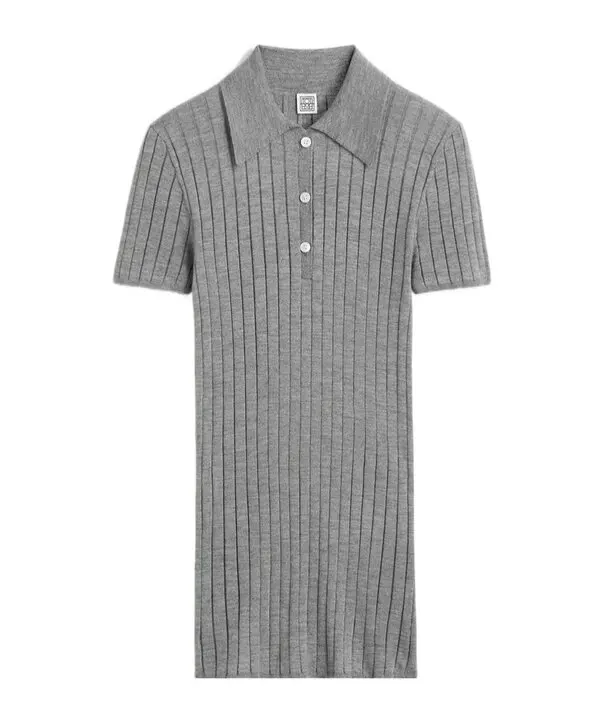 TOTEME Ribbed-knit Short-sleeves Polo Top