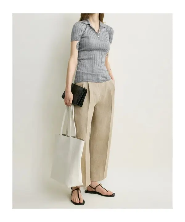 TOTEME Ribbed-knit Short-sleeves Polo Top