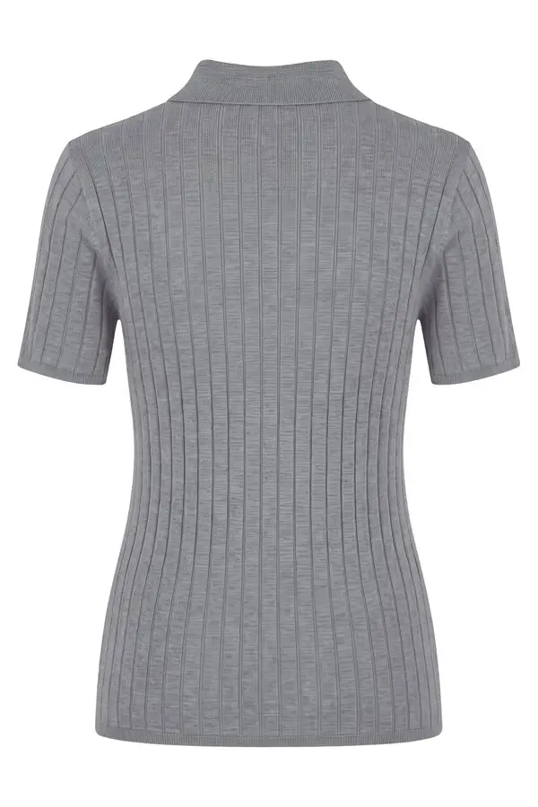 TOTEME Button Detailed Ribbed-knit Polo Shirt - Grey