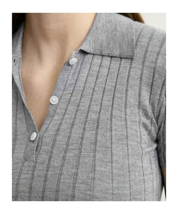 TOTEME Button Detailed Ribbed-knit Polo Shirt - Grey