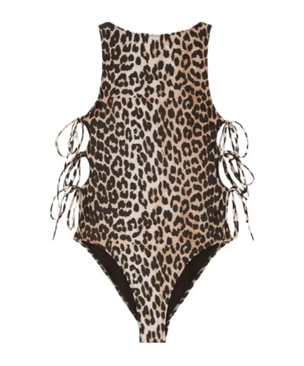 GANNI Leopard Print Tie-up Swimsuit
