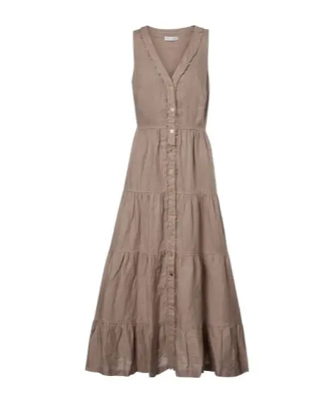 Heidi Klein Zakynthos Tiered Linen Midi Dress - Brown