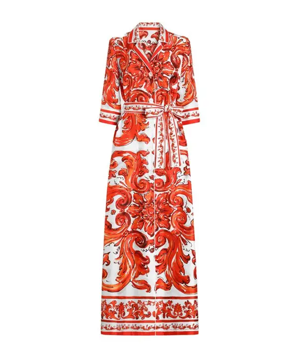 Dolce & Gabbana Dolce Gabbana Majolica Print Long Coat - Red