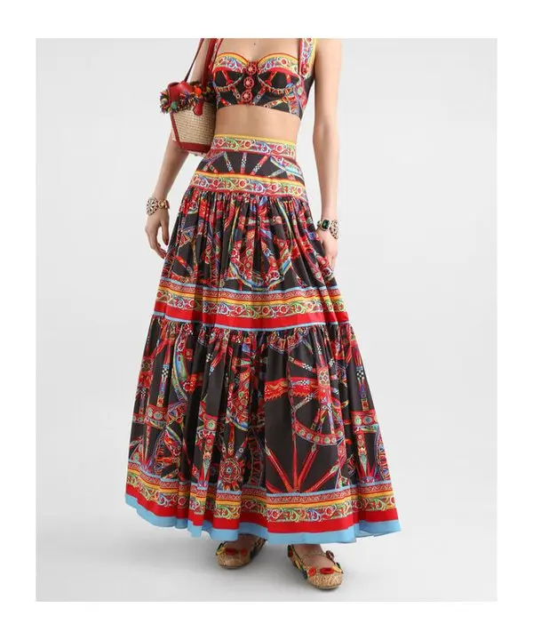 Dolce & Gabbana Carretto-print Poplin Long Skirt