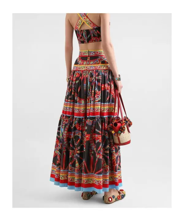 Dolce & Gabbana Carretto-print Poplin Long Skirt