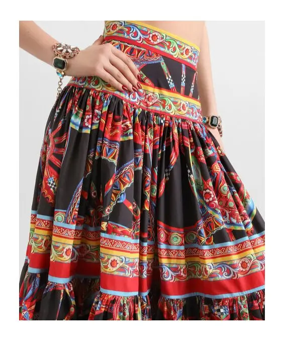 Dolce & Gabbana Carretto-print Poplin Long Skirt