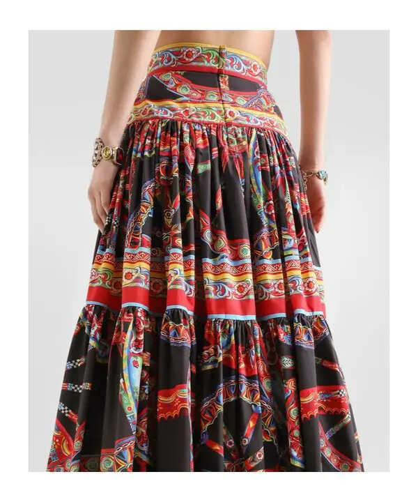 Dolce & Gabbana Carretto-print Poplin Long Skirt
